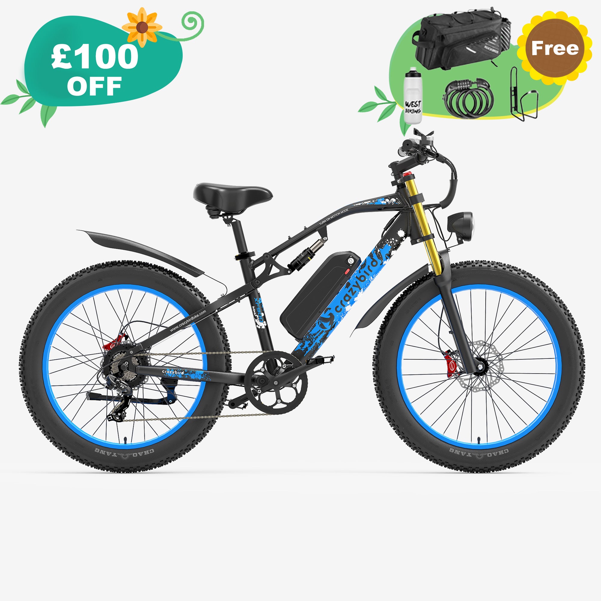 Crazybird XF900 Ebike 26 4.0 fat tire Shimano 7 speed Shimano